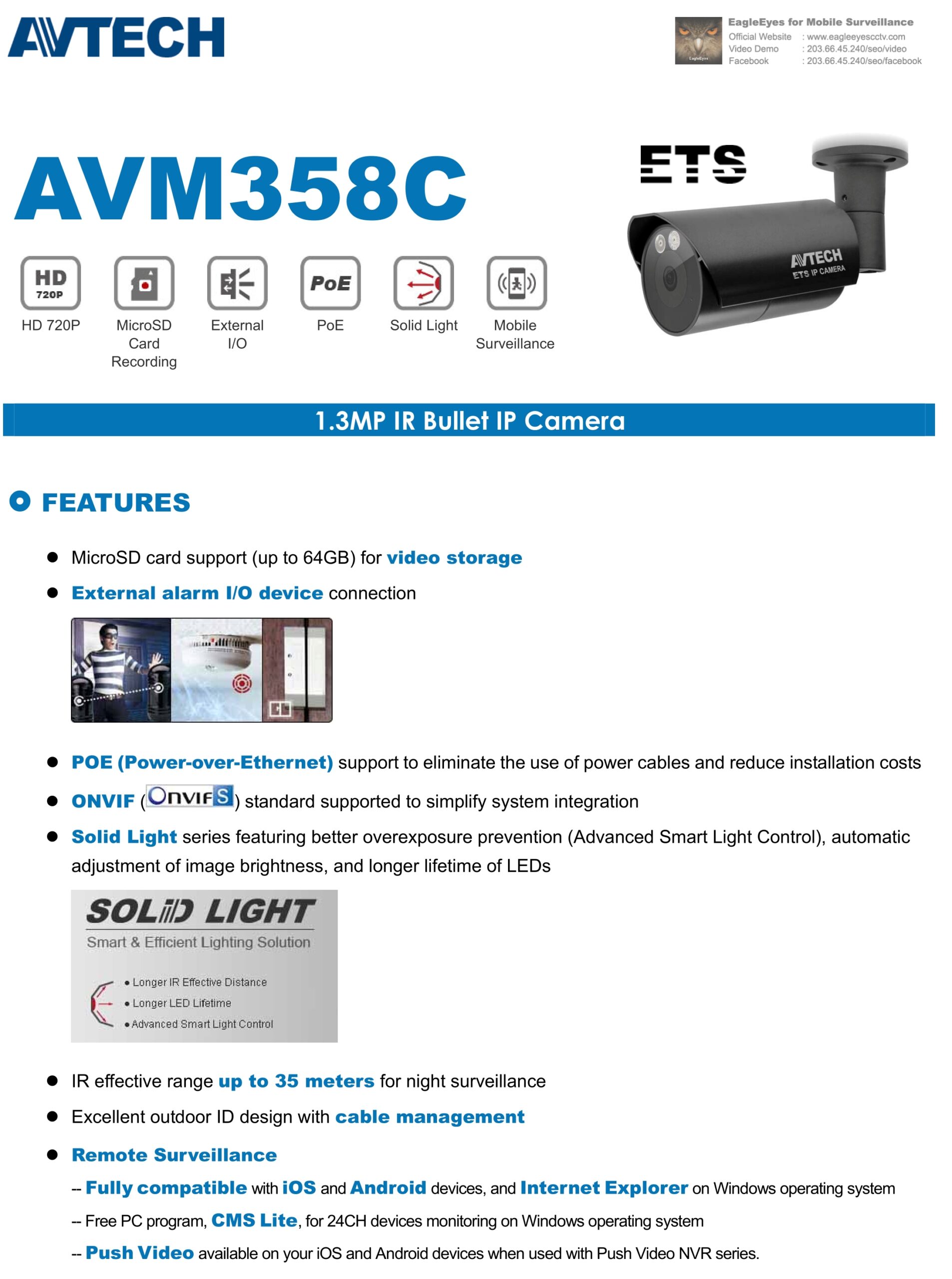 AVTECH 1.3MP IR Bullet IP Camera – AVM358 – Micro Zone