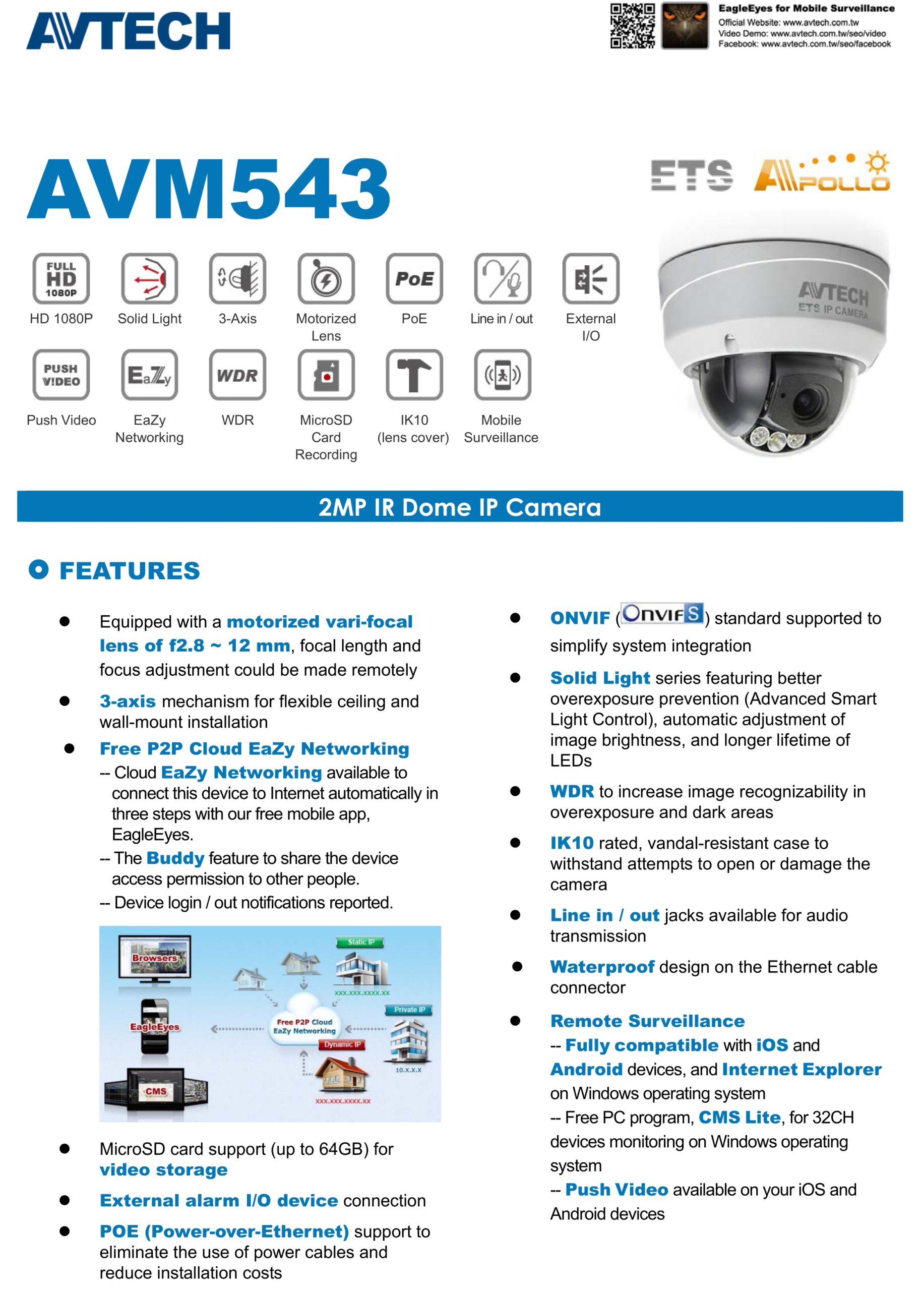 AVTECH 2MP IR Dome IP Camera – AVM543 – Micro Zone